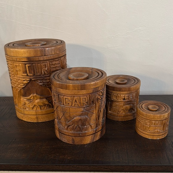 Unbranded | Kitchen | Vintage Carved Wood Canister Set Nesting ...